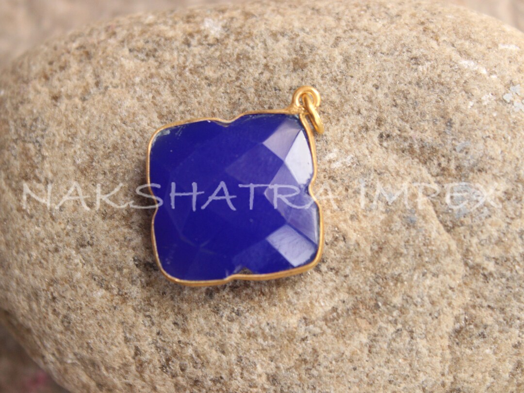 Royal Blue Quartz 20mm Clover Briolette 925 Sterling Silver Gold Plated ...