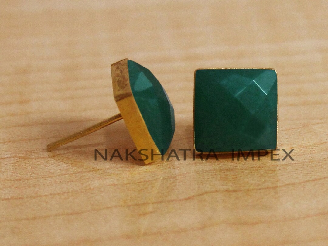Green Onyx Square Checker Cut 925 Sterling Silver Gold Plated Smooth ...