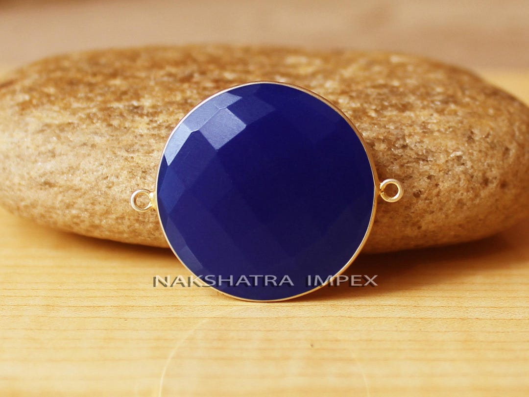 Royal Blue Quartz Round Briolette 925 Sterling Silver Gold Plated Bezel ...