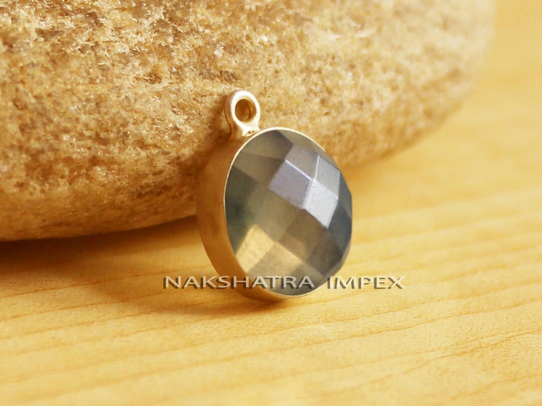 Smokey Hydro Quartz Round Checker Cut 925 Sterling Silver Gold Plated ...