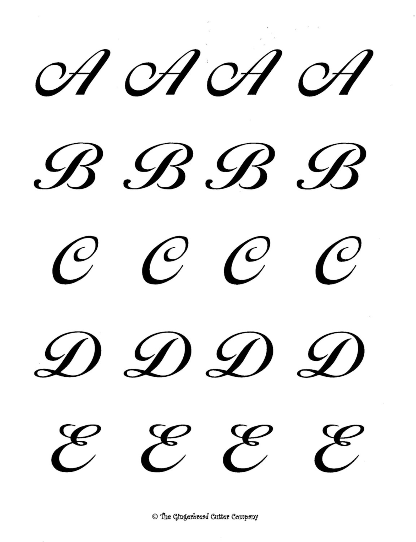 Alphabet Royal Icing Transfer Template - Liffey Script (uppercase Only ...