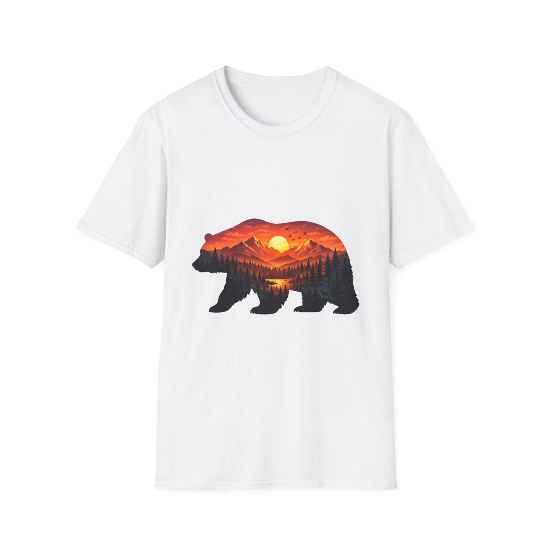 Sunset Mountain Bear T-shirt | Forest Silhouette Wilderness Tee - Etsy