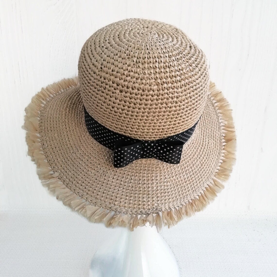 Straw hat with fringe Summer knit of raffia hats womens Straw | Etsy