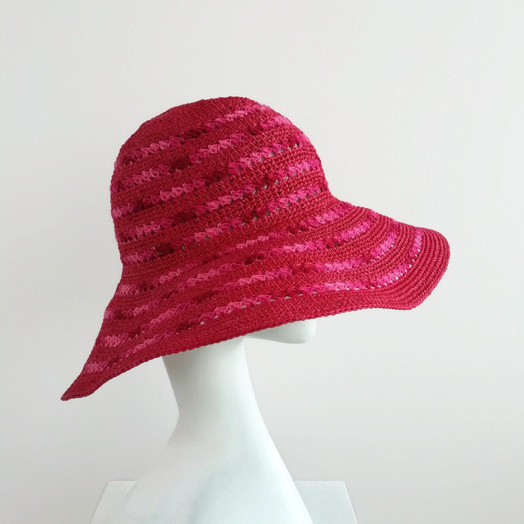 Raffia Red Crochet Sun Hat Wide Brim Hat Floppy Brimmed Summer Hat ...
