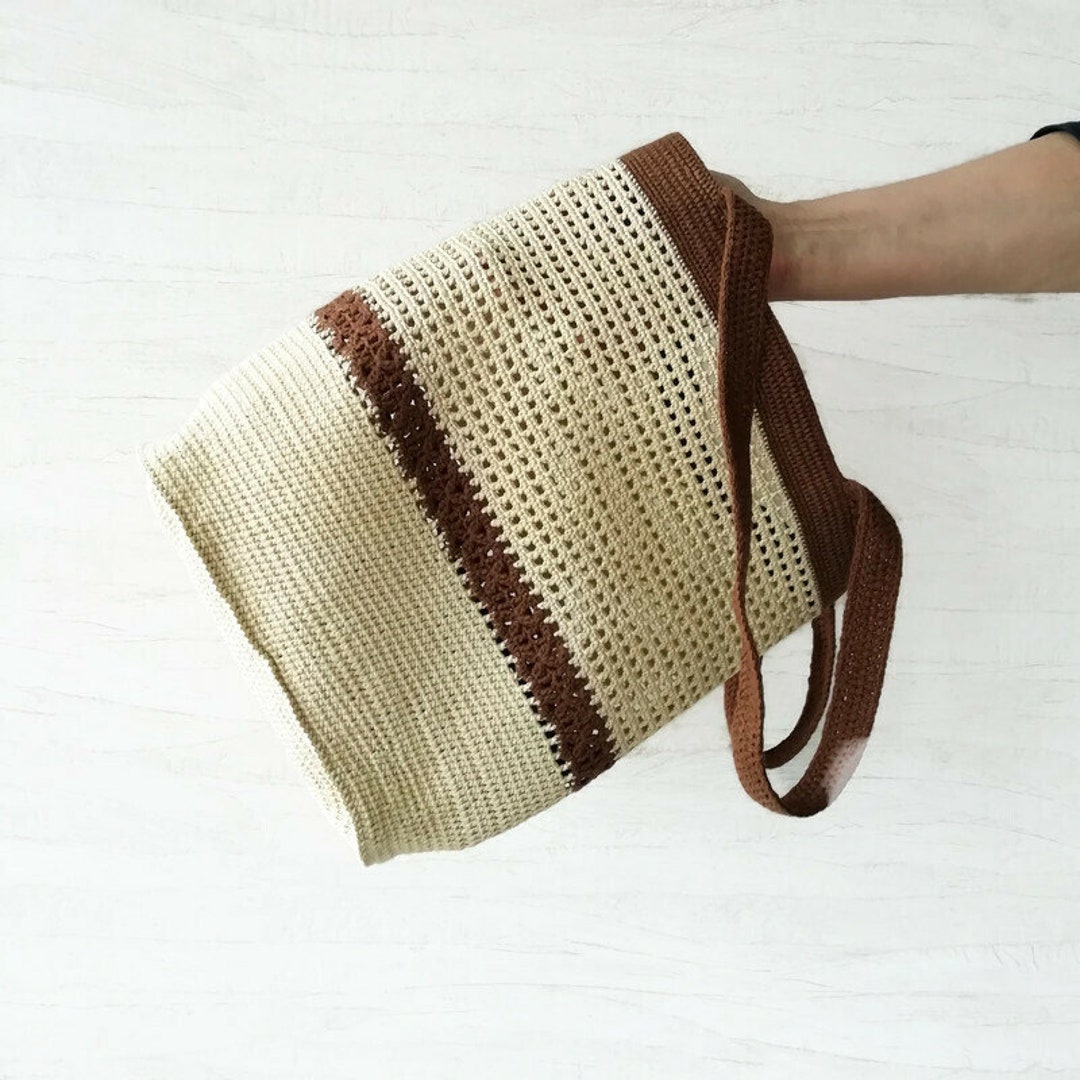 Simple Tote Crochet Bag - Packable Handbag | Cotton Hand Knitted ...