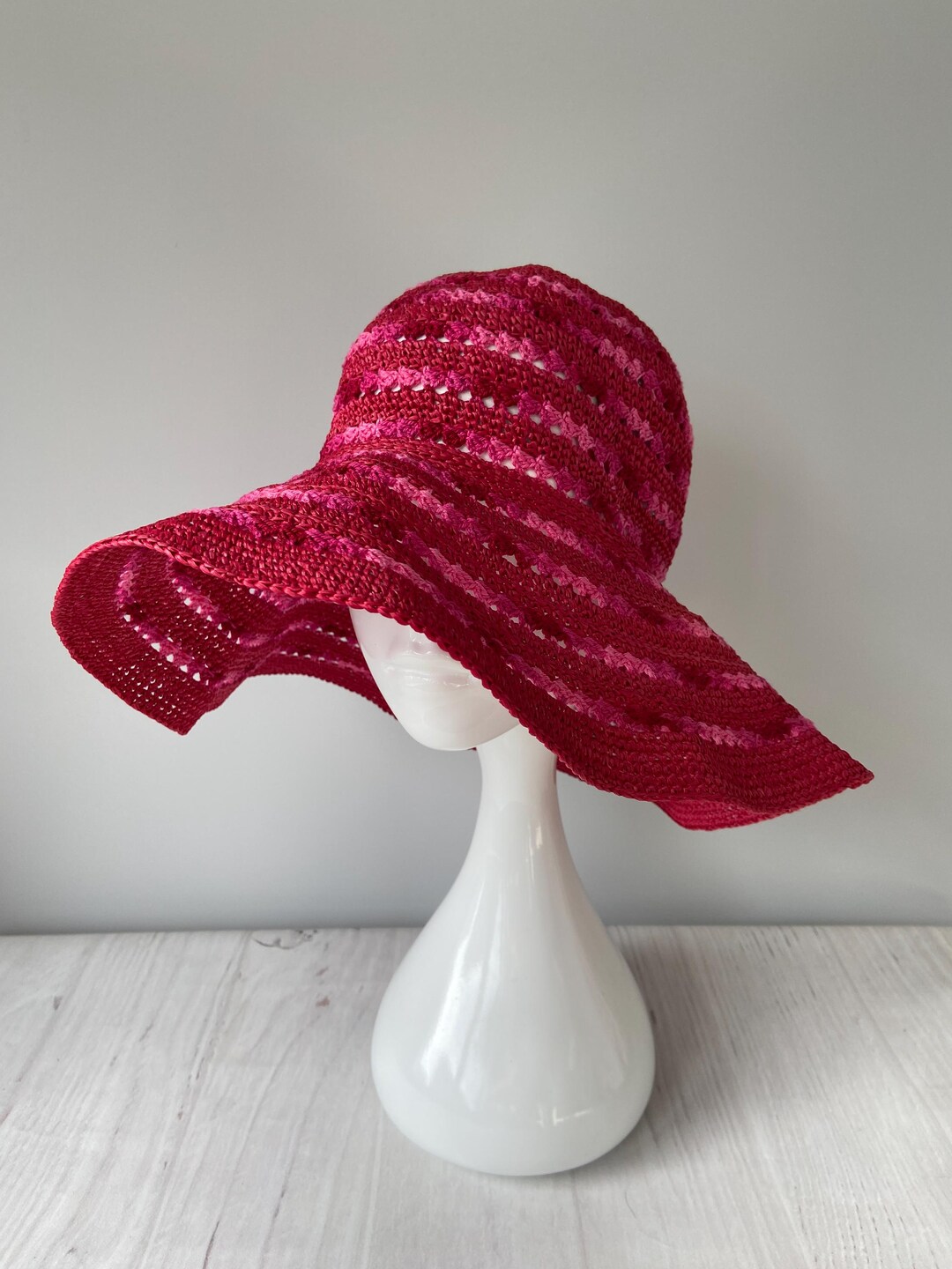 Raffia Crochet Wide Brim Hat Big Floppy Red Sun Hat Brimmed Summer Hat ...
