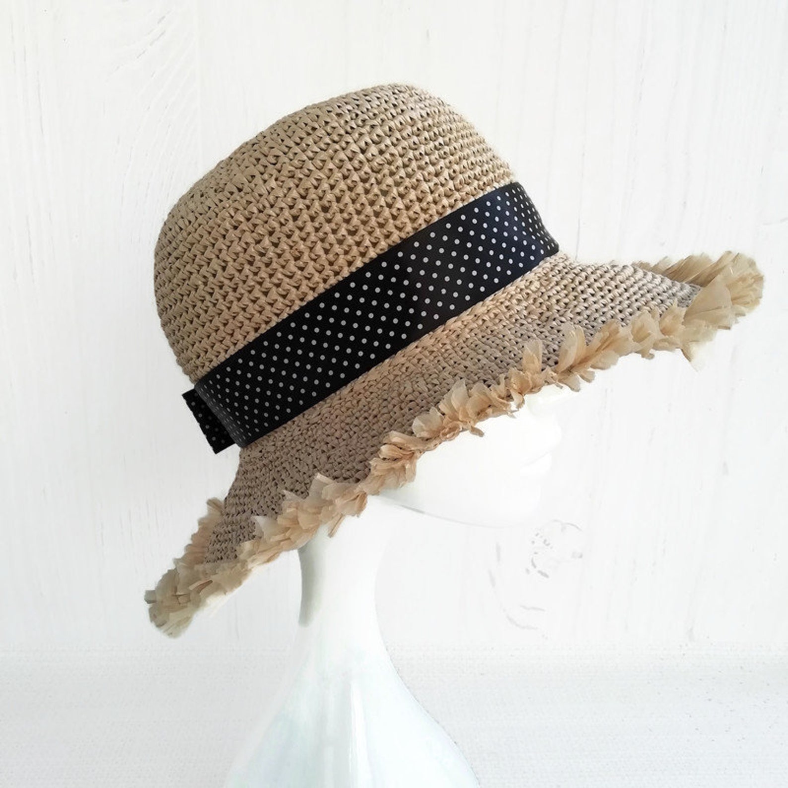 Straw hat with fringe Summer knit of raffia hats womens Straw | Etsy