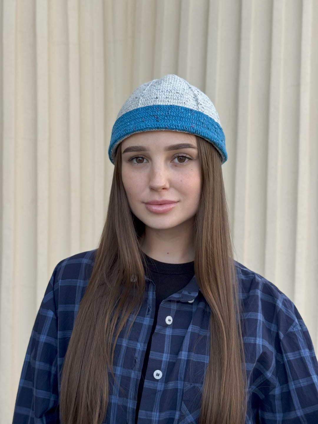 Women Skull Cap Crochet Wool Docker Hat Beanie With Brim - Etsy