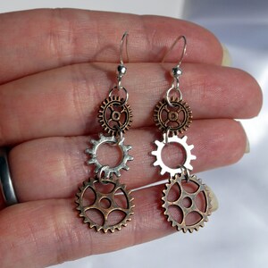Steampunk Cog Theme Earrings, Steampunk Gold Cog Earrings, Clip on ...