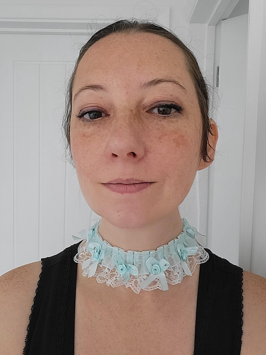 Kidcore Blue Ruffle Lace Chokers, Kidcore Pink Frilly Choker, Purple ...