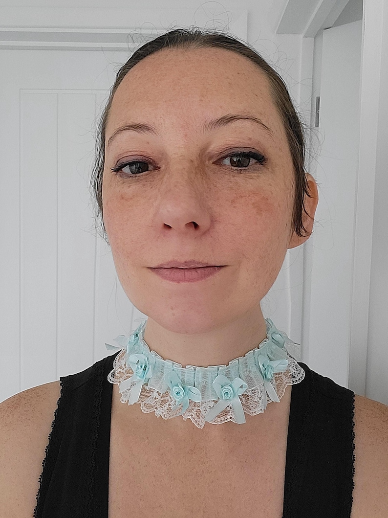 Frilly Lace Choker: Pink, Blue or Purple Satin Choker, Floral Satin ...