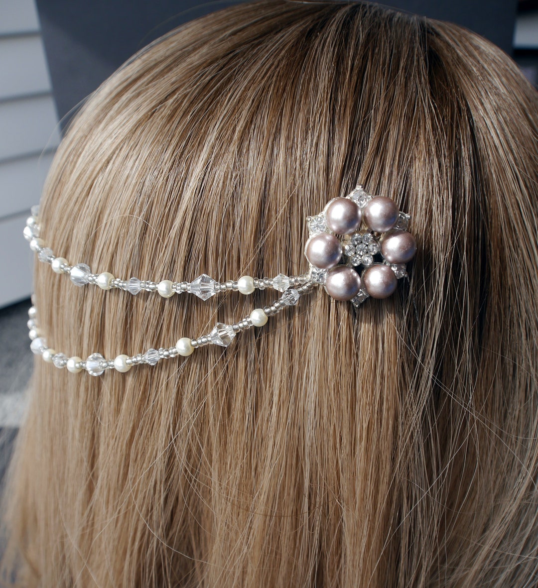 Pearl Diamante Hair Chain, Pearl Head Chain, Brides Pearl Hair Vine ...