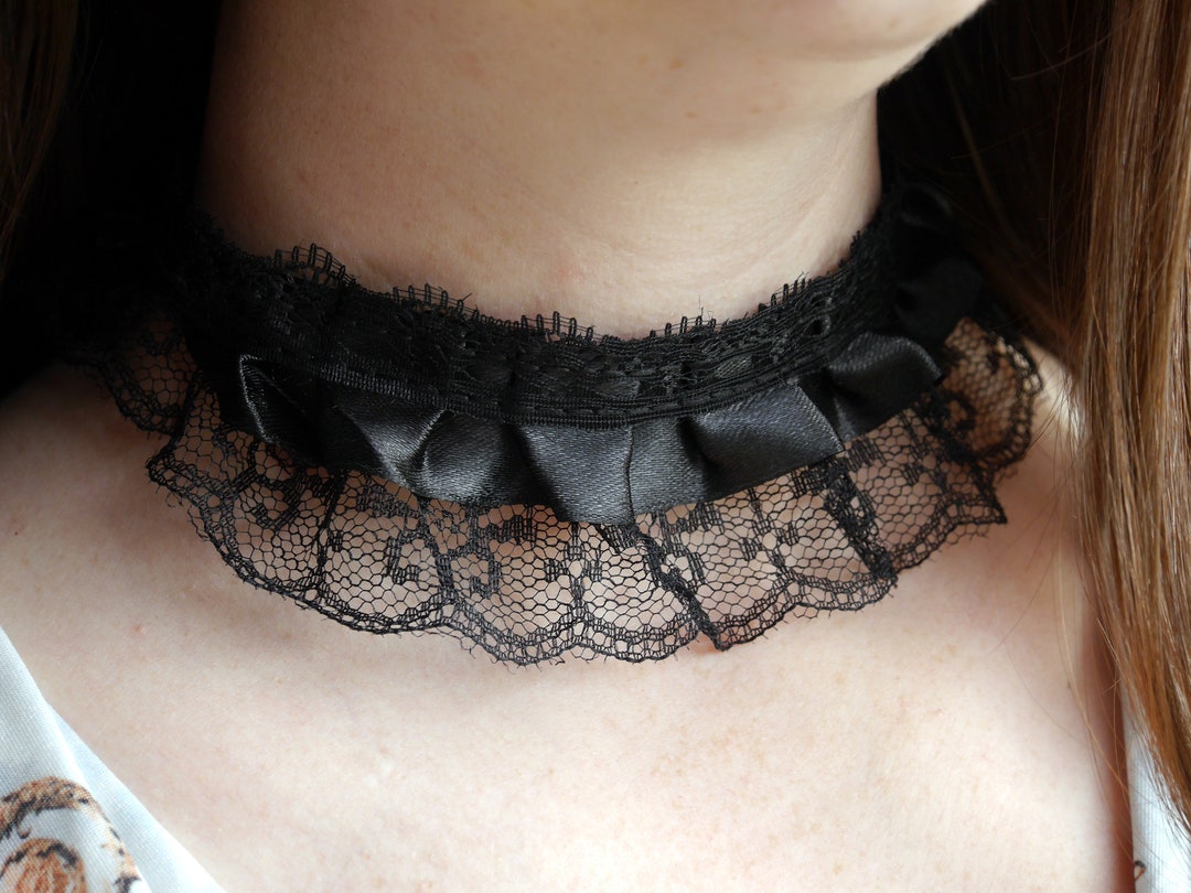 Black Ruffle Lace Choker Black Frilly Choker Black Frilly - Etsy UK