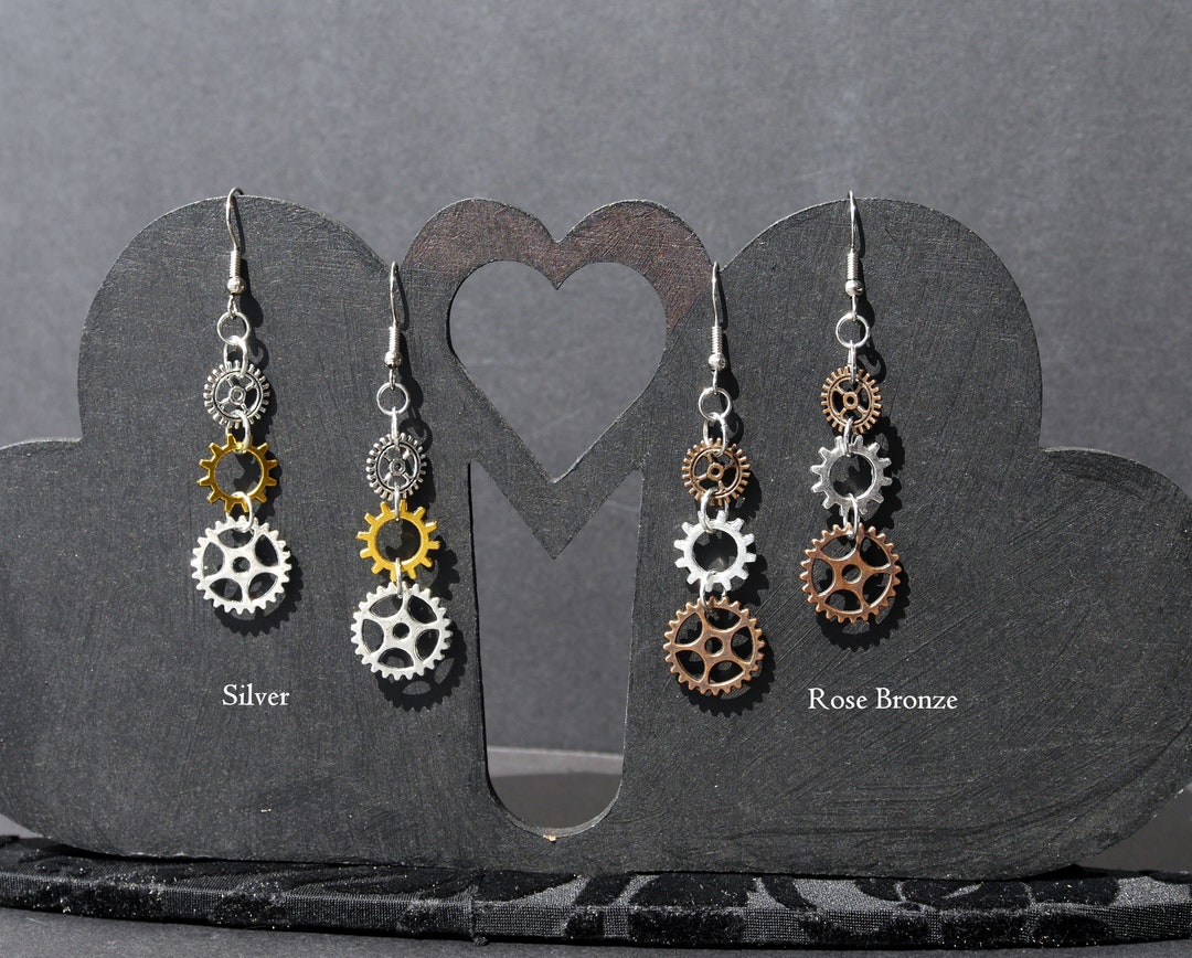 Steampunk Cog Theme Earrings, Steampunk Gold Cog Earrings, Clip on ...