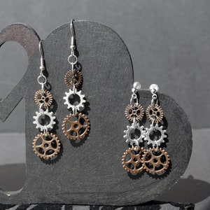 Steampunk Cog Theme Earrings, Steampunk Gold Cog Earrings, Clip on ...