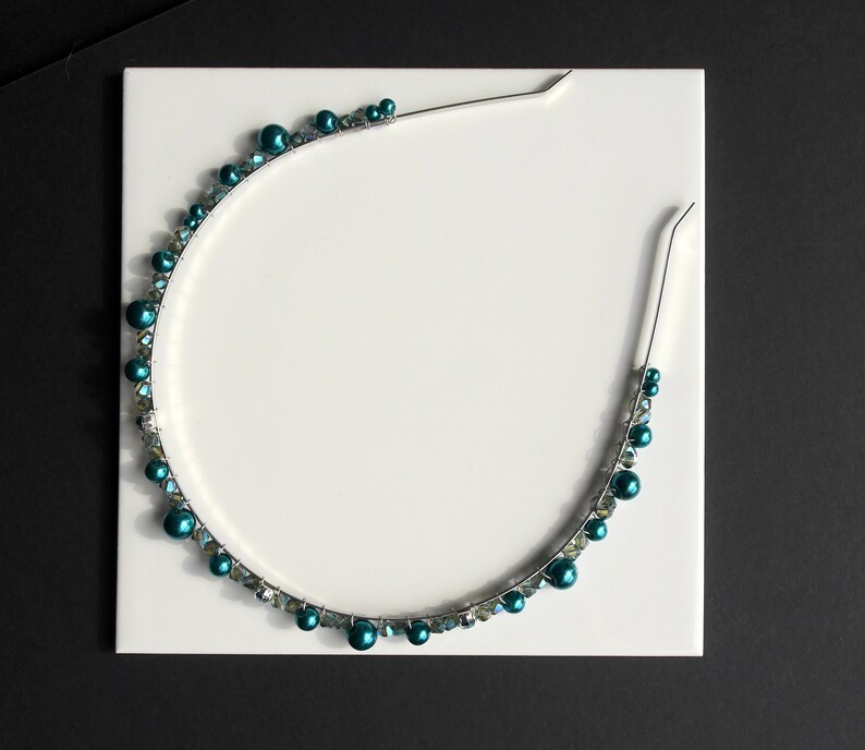 Teal Pearl Diamante Bridesmaid Hair Tiara Teal Pearl Tiara - Etsy UK