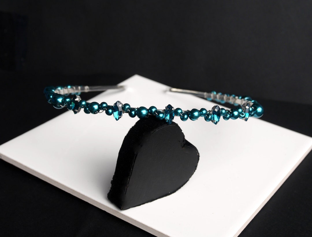 Teal Pearl Diamante Bridesmaid Hair Tiara, Teal Pearl Tiara Hair Band ...