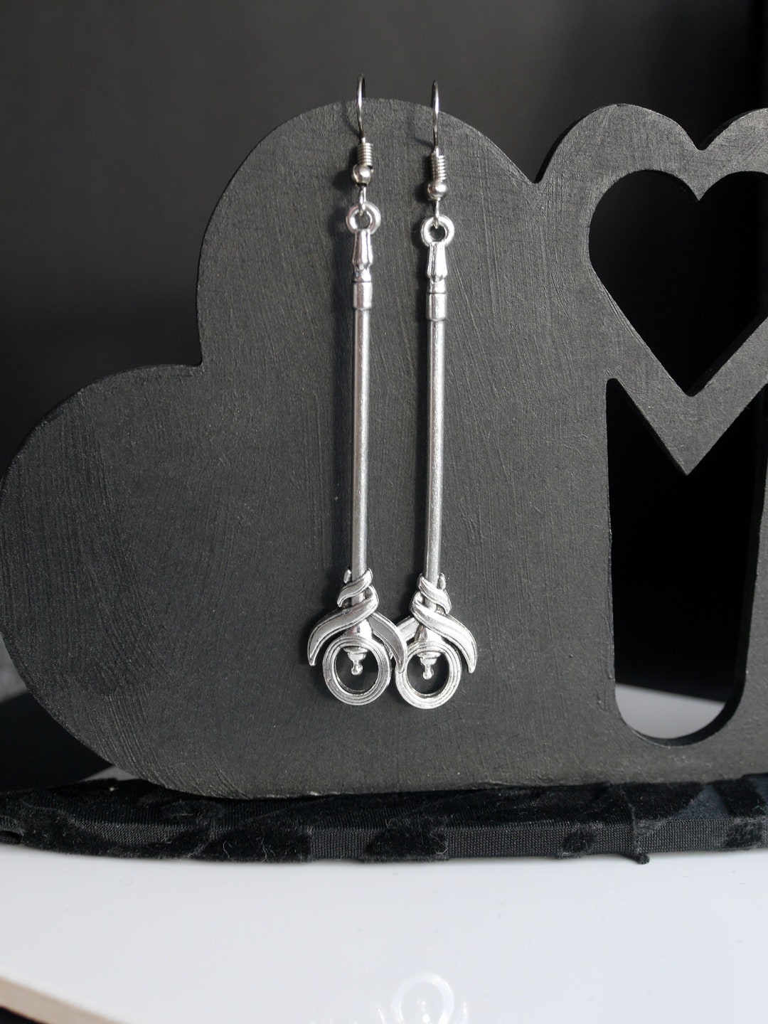 Silver Gamer Fantasy Weapon Stave Earrings, Antique Staff Stave Earrings, Clip on Sceptre Silver ...