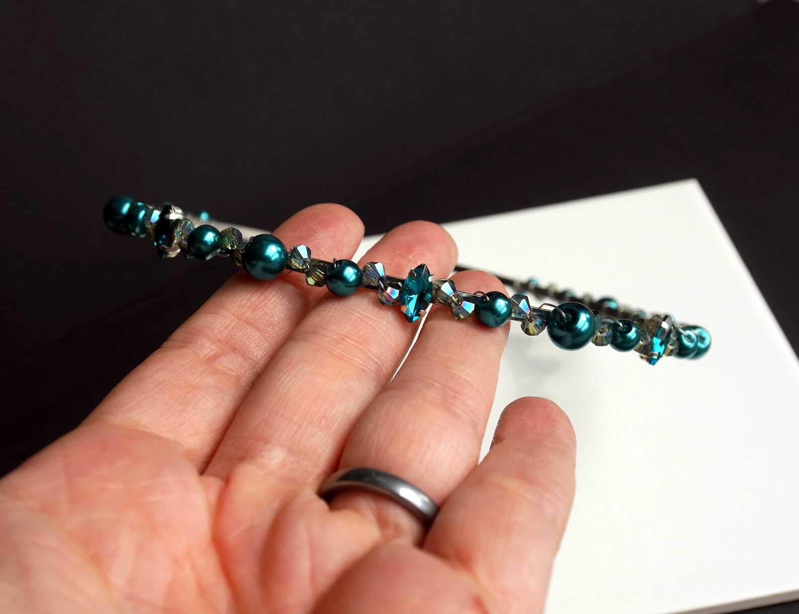 Teal Pearl Diamante Bridesmaid Hair Tiara Teal Pearl Tiara - Etsy UK