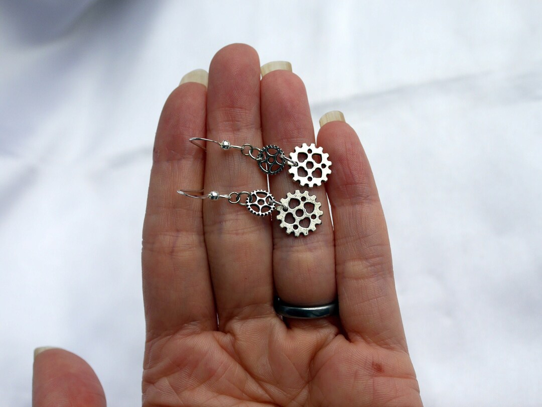 Silver Cog Gear Steampunk Earrings Steampunk Mech Earrings - Etsy Italia