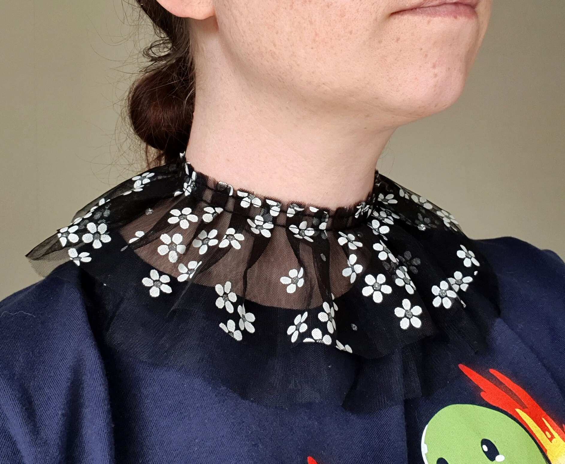 Black Ruffle Lace Choker, Black Frilly Choker, Flower Choker, Floral ...