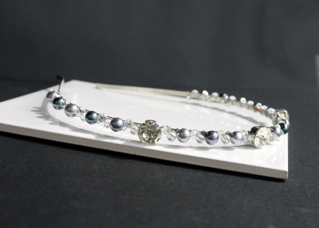 Silver Grey Pearl Tiara Headband: Bridal Hair Accessory - Etsy