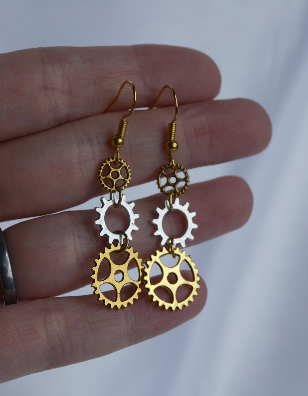 Gold Silver Cog Gear Wheel Steampunk Earrings, Cog Gear Mech Earrings ...