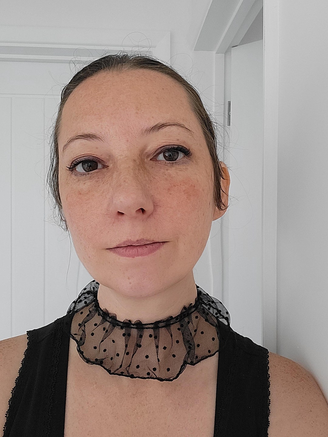 Black Ruffle Lace Choker, White Frilly Choker, Spotty Black and White ...