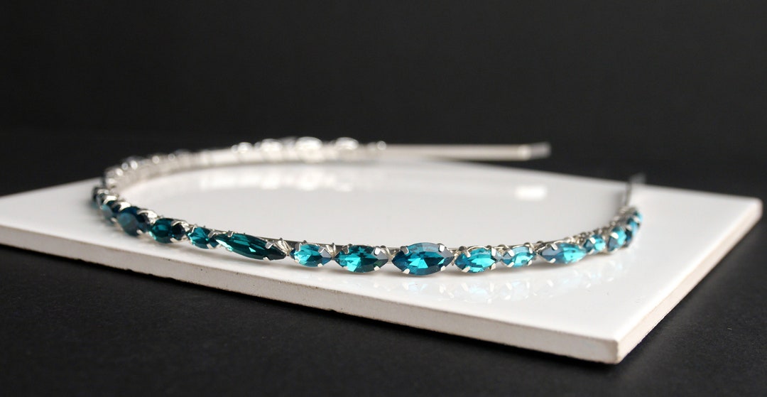 Teal Diamante Bridesmaid Hair Tiara, Teal Tiara Hair Accessory, Teal ...