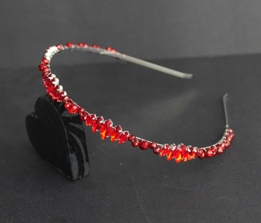 Red Wedding Prom Event Hair Accessory, Thin Red Tiara Band, Crimson Red ...