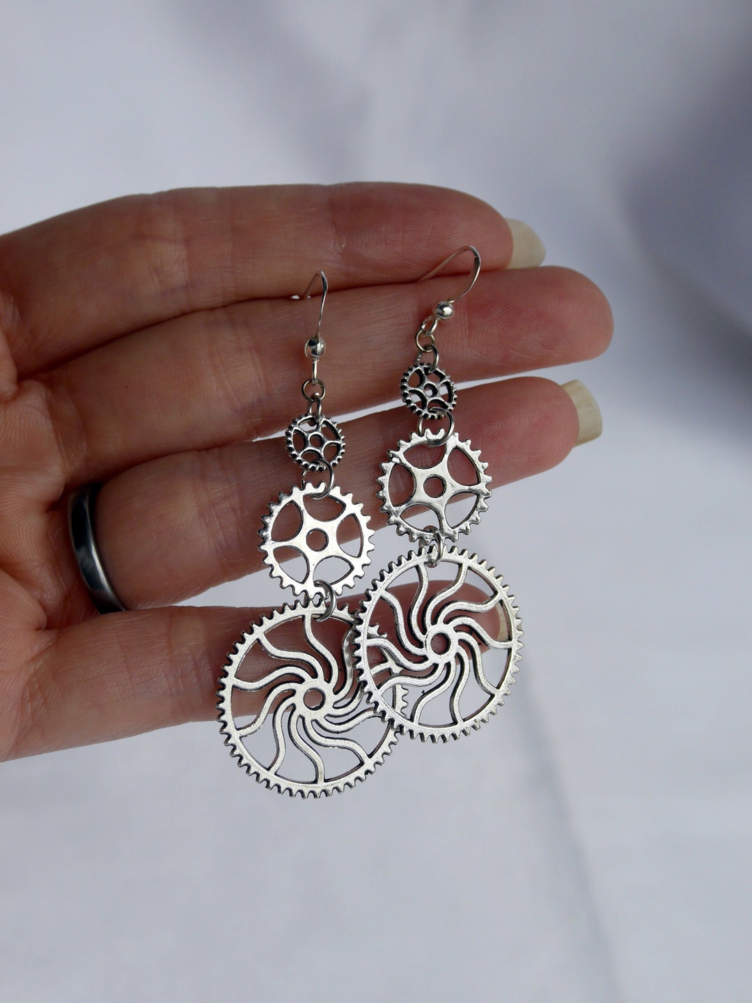 Silver Cog Gear Steampunk Earrings, Steampunk Mech Gear Earrings ...