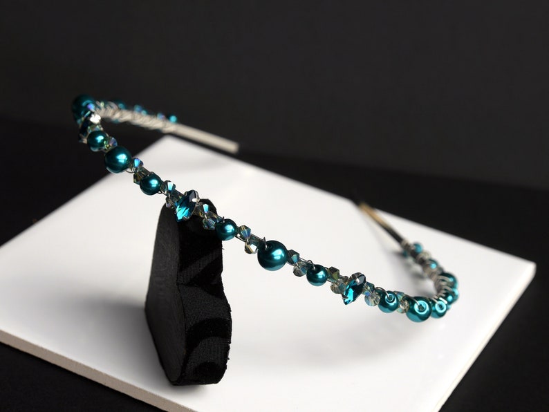 Teal Pearl Diamante Bridesmaid Hair Tiara Teal Pearl Tiara - Etsy UK