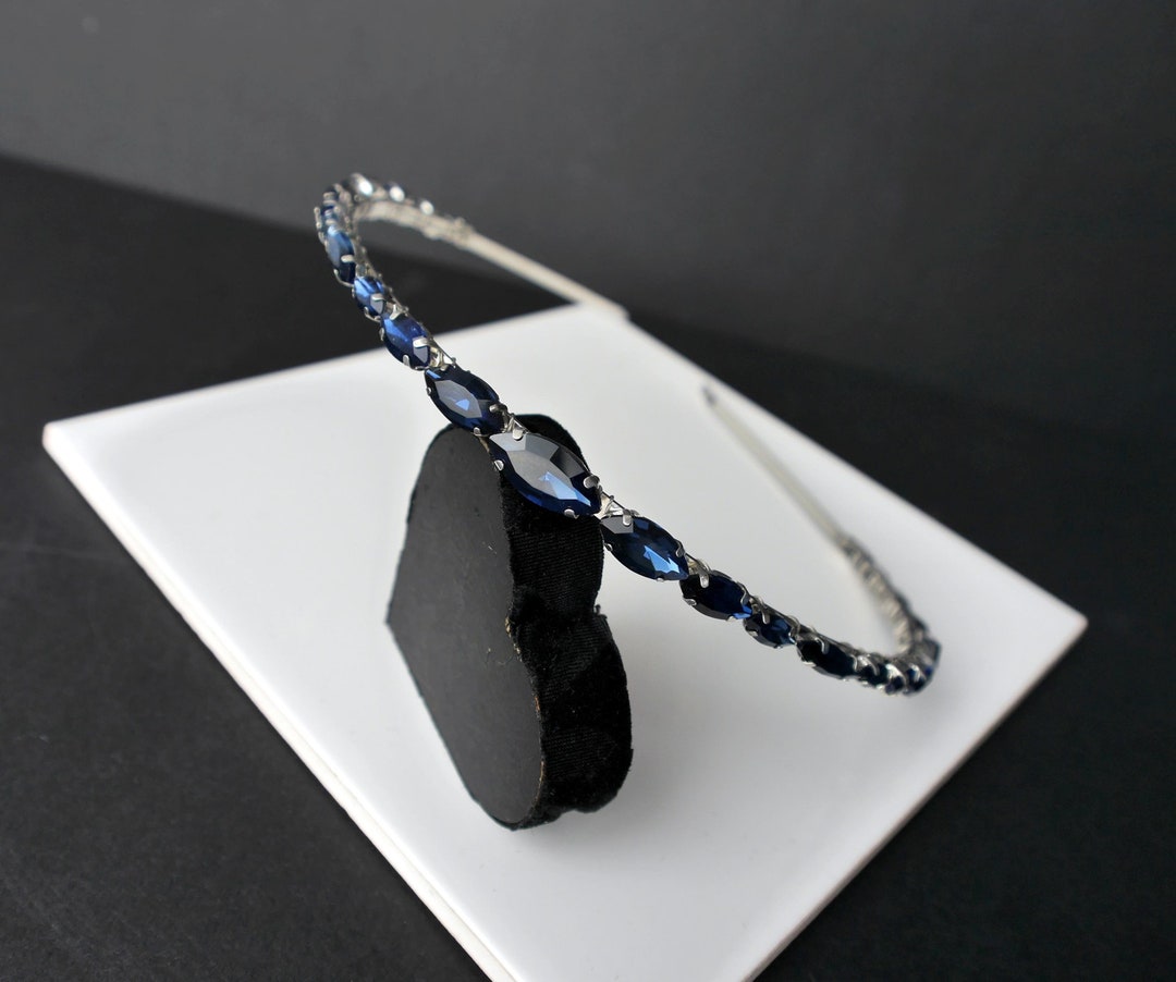 Navy Blue Rhinestone Tiara, Blue Diamante Tiara, Navy Blue Bridesmaid ...