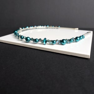 Teal Pearl Diamante Bridesmaid Hair Tiara, Teal Pearl Tiara Hair Band ...