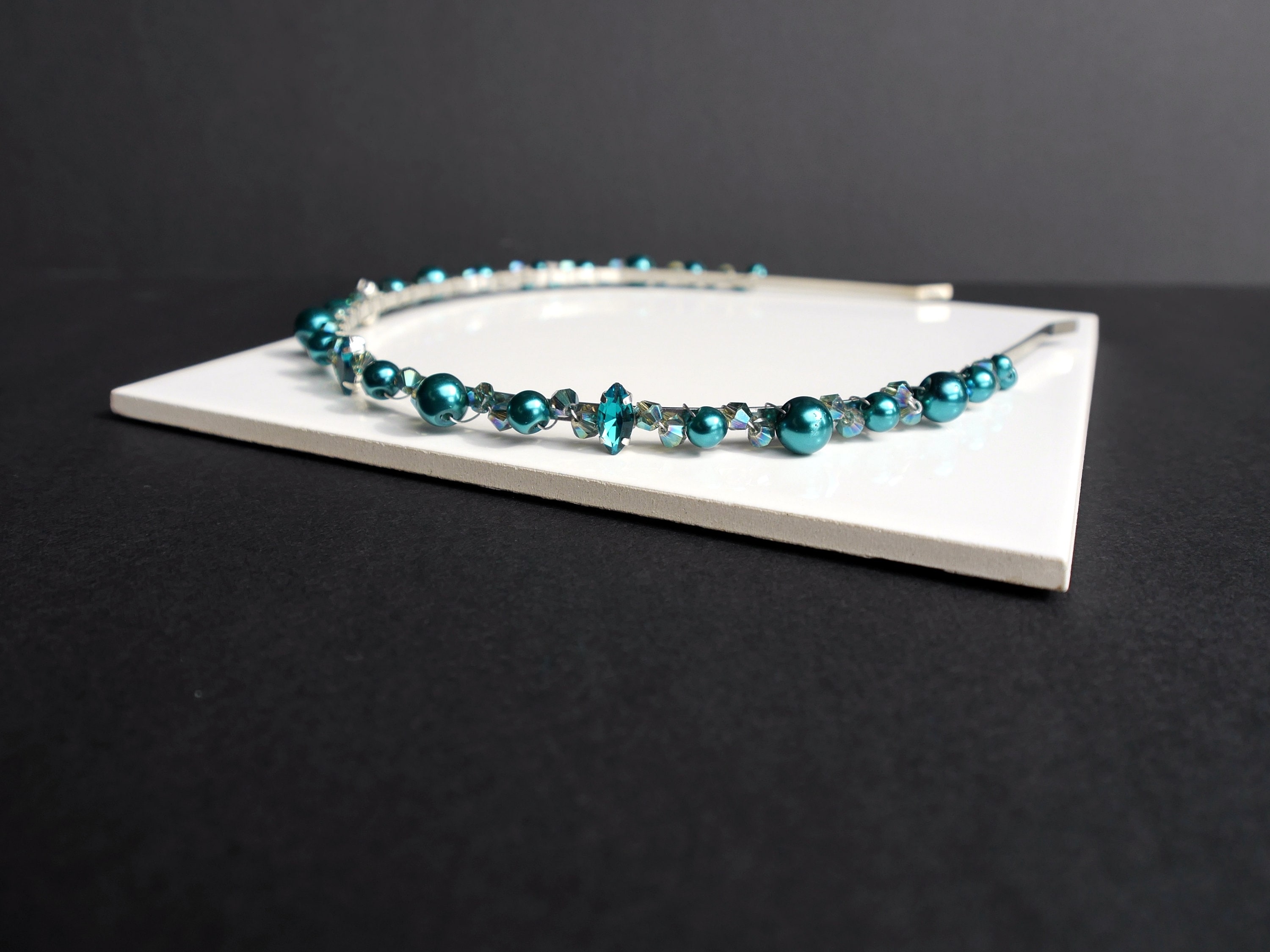 Teal Pearl Diamante Bridesmaid Hair Tiara Teal Pearl Tiara - Etsy UK