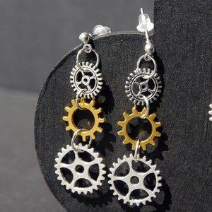 Steampunk Cog Theme Earrings, Steampunk Gold Cog Earrings, Clip on ...