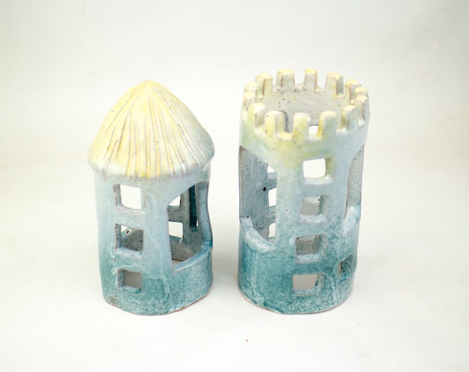 Aquarium Decoration, Betta Fish Cave, Ceramic Blue 2 Castle, Fish Tank ...
