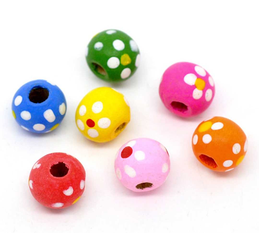 100 Round Wooden Beads Flower Pattern 10mm X 9mm Mixed Colours - Etsy