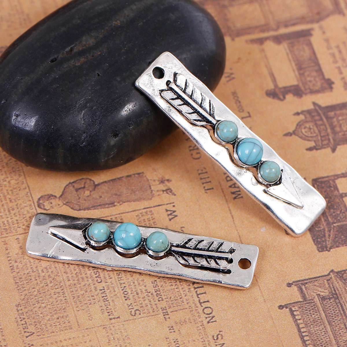 3 Arrowhead Charms Silver With 3 Turquoise Round Beads - Etsy