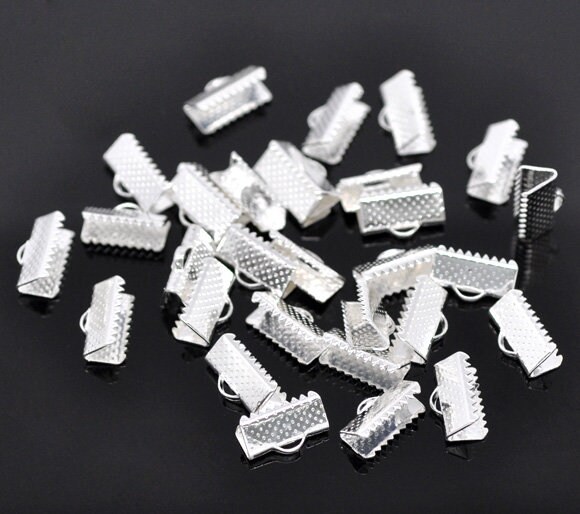 Ribbon Clamps Cord Ends - 50pcs - Silver Plated 13mm Jewellery Findings ...