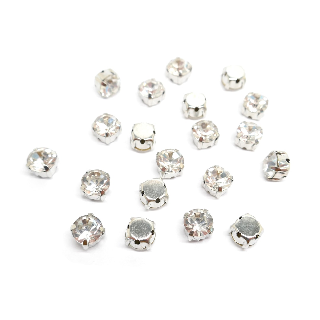 20 Clear Rhinestone Montee Sew on Beads Silver Tone 6mm X 5mm P01490 - Etsy