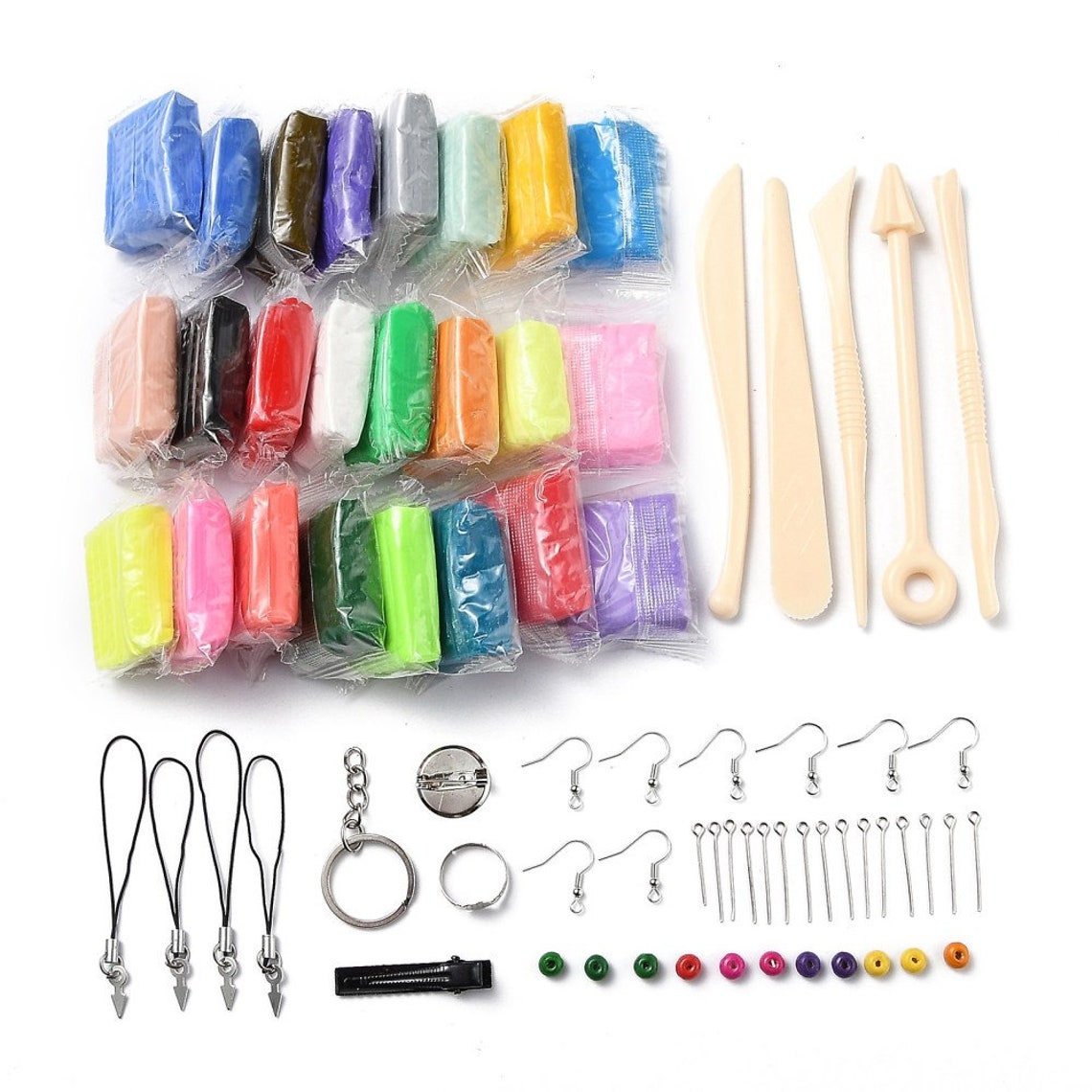 Polymer Clay Jewellery Making Kit - 24 Colours, Findings, and Tools ...