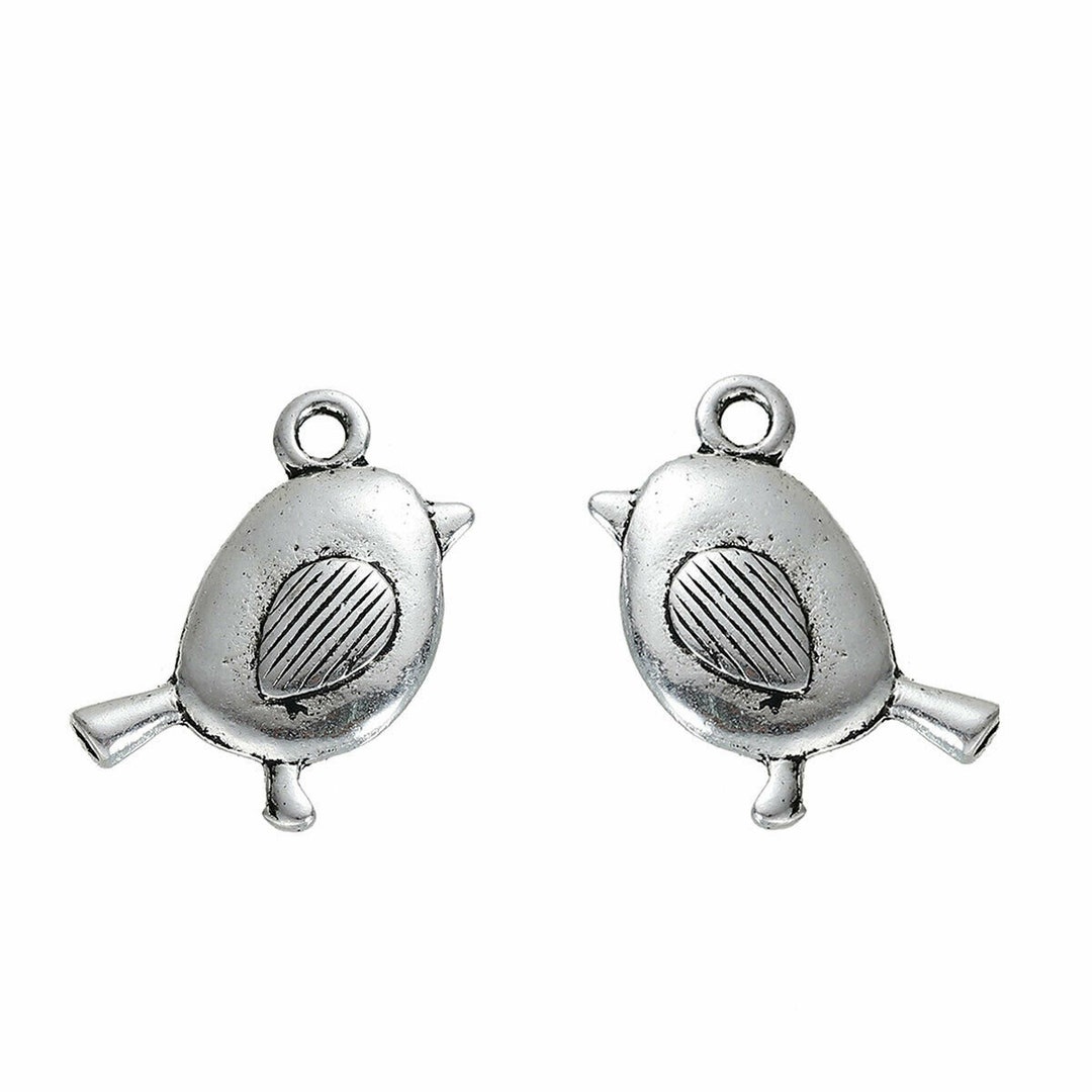 10 Robin Charms - Antique Silver - 21mm X 19mm - Christmas Pendants ...