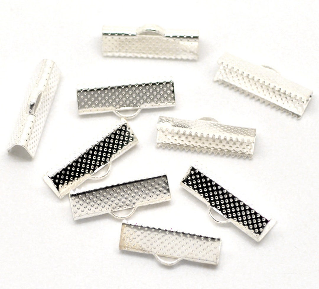 Ribbon End Clamps Cord Ends Jewellery Making - 50 Pcs - 20mm - Silver ...