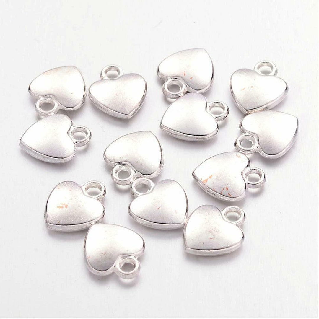 Heart Flat Charms 20pcs Silver Plated Colour 12mm X 10mm Love ...