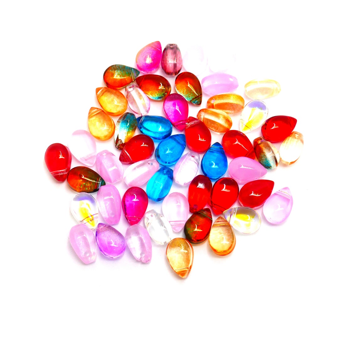 Glass Teardrop Beads Transparent 50pcs Mixed Colours - 9mm X 6mm ...