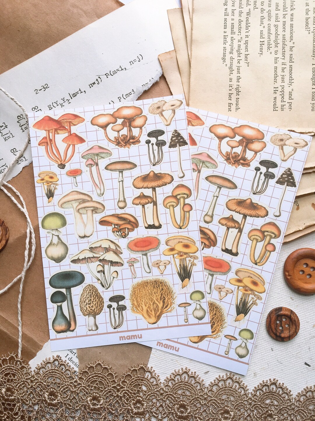 Vintage Mushroom Sticker Sheet Antique Inspired Junk Journal Stickers ...