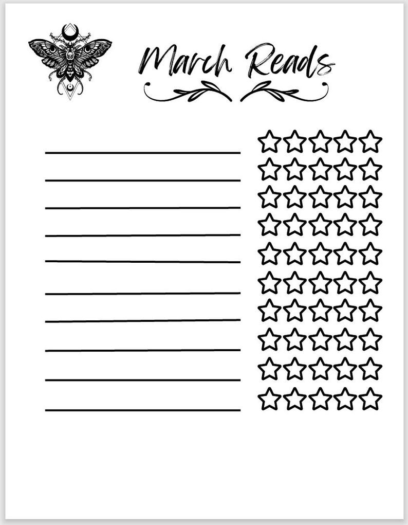 Printable Moth Book Journal, Book Review, Monthly Book Tracker, Reading ...