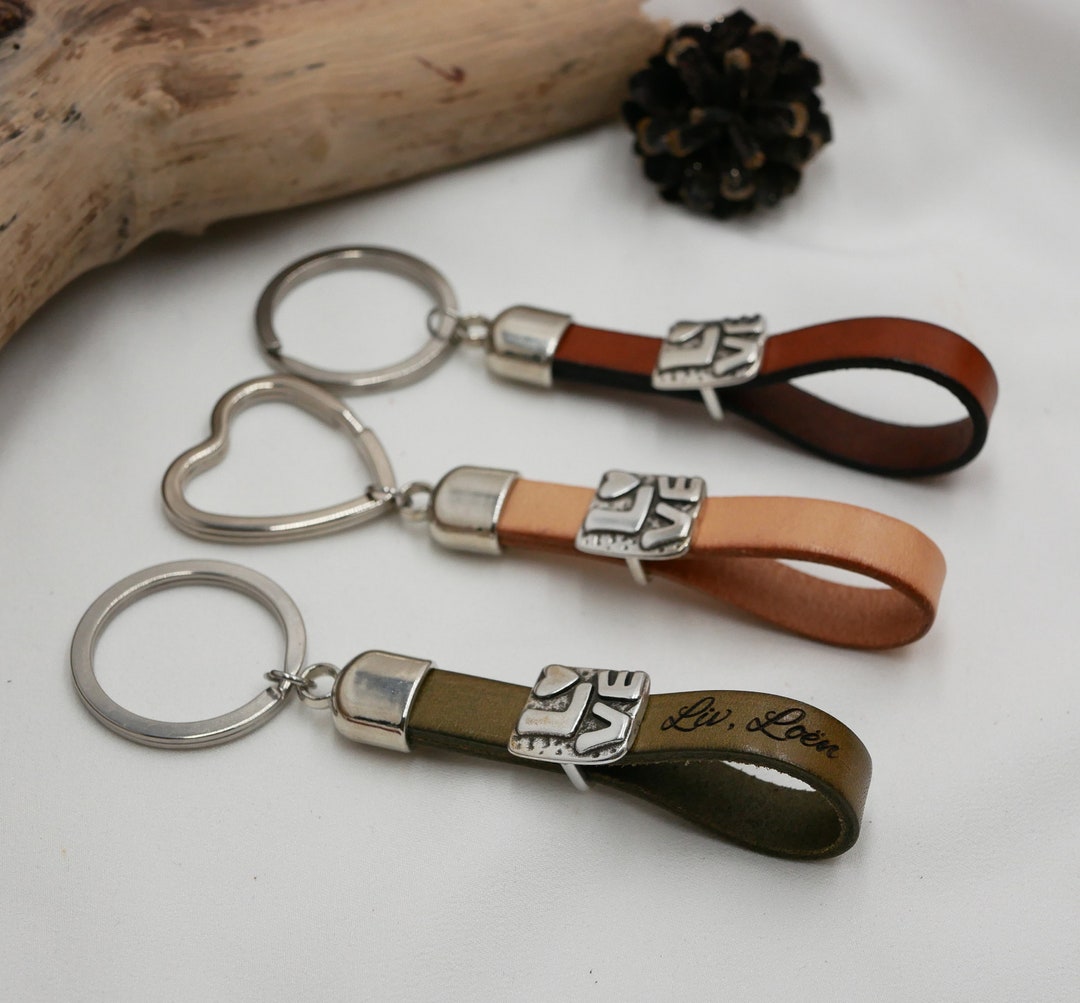 Personalized Leather Valentine's Day Key Ring With love Loop, a ...