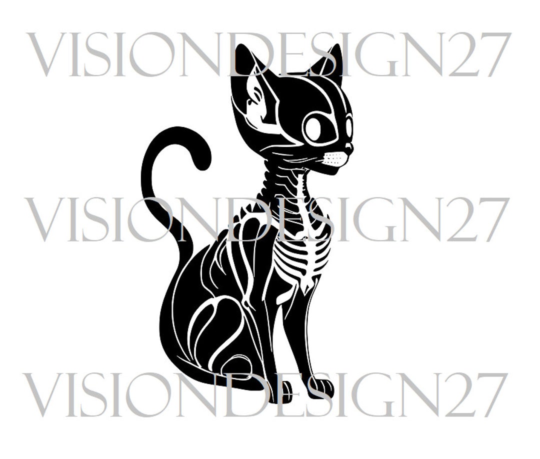 Skeleton Cat Version 2, Vector Graphics .SVG, .PNG, Surreal Art, Black ...